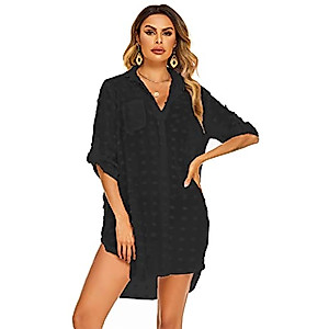 Ekouaer Women Cover Up for Swimwear Loose Beachwear Bikini Bathing Suits V Neck Chiffon Dress,XX-Large