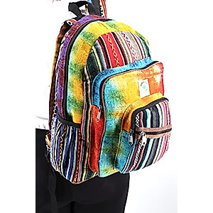 Himalaya Handmade Unique Design Tie Dye 100% Himalaya Hemp Backpack Hippie Backpack Festival Backpack Hiking and Laptop Backpack FAIR 17inch x 11inch x 6.5inch inch / 43 x 28 x 16 cm