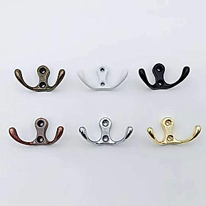 Double Utility Coat Hooks Hardware, Dual Zinc Alloy Hooks Wall Mounted Screws for Hanging Lightweight & Heavy Items Indoor&Outdoor Used, 6Sets (Bronze)