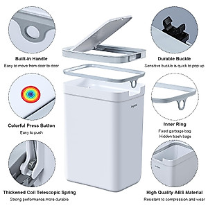 funest Bathroom Trash Can with Lid, 2 Pack Small Garbage Can for Bedroom with Pop-Up Lid, S01 Dog Proof Trash Bin, Plastic Wastebasket for Office, Living Room (3.6 Gal with Lid + 2.4 Gal with Lid)