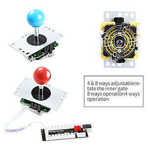 Easyget LED Arcade DIY Parts 2x Zero Delay USB Encoder + 2x 8 Way Joystick + 20x LED Illuminated Push Buttons for Mame Jamma Arcade Project Red + Blue Kits