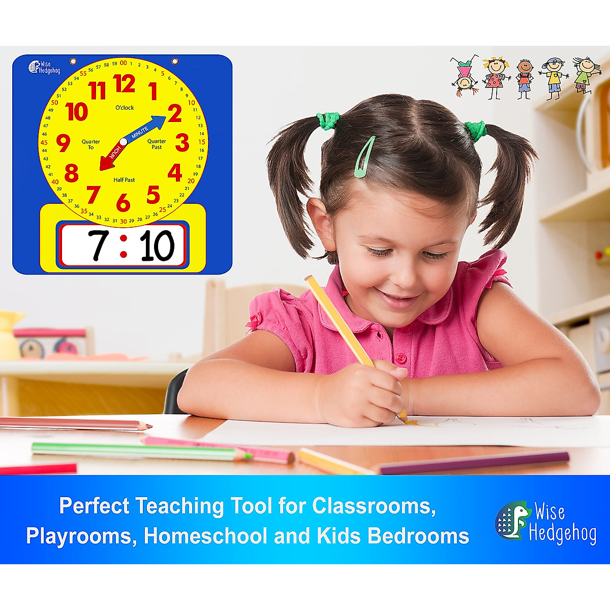 Large Dry Erase Magnetic Teaching Demonstration Clock, Kids Telling Time Learning Clock for Analog and Digital Time, Labelled Minute & Hour Hands, for School Classrooms & Homeschool Supplies