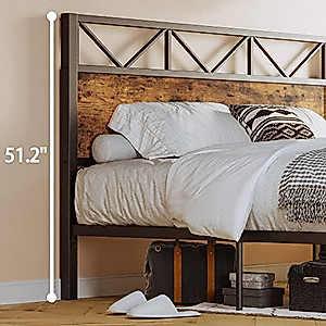 LIKIMIO Queen Bed Frame, Tall Industrial Headboard 51.2", Platform Bed Frame Queen with Strong Metal Support, Solid and Stable, Noise Free, No Box Spring Needed, Easy Assembly