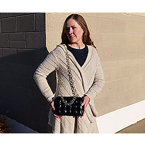 Bella Luna Woven Padded Cassette-Style Crossbody Handbag Purse for Women with Chain Bag (Black-Chain)