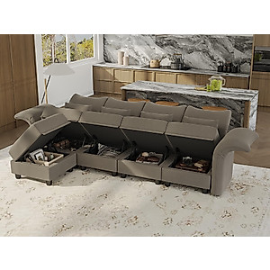 LLappuil Velvet Modular Sectional Sofa L Shaped Corner Couch with Storage, 127.8" 5-Seater Modern Sofa with Chaise, High Back Recliner Sleeper Couches, Anti-Scratch Brown