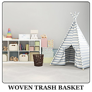 ABOOFAN Wicker Waste Basket, Small Trash Can, Trash Basket Rattan Garbage Can Seagrass Garbage Container Bin Laundry Hamper Basket for Bedroom, Office, Living Room Coffee