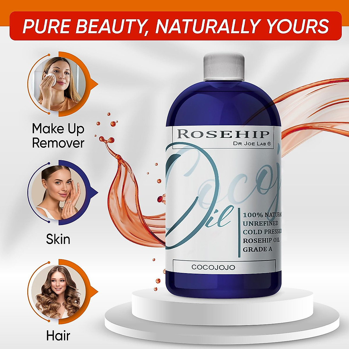 Dr Joe Lab Rosehip Oil for Face, Rose Oil for Face, Rose Hip Oil for Face, Rosehip Oil, Pure Unrefined Cold Pressed All Natural for Hair Skin Face Body Nails Jojoba Oil - 16 Oz