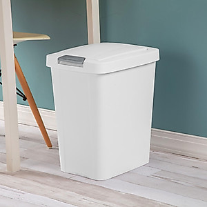 Sterilite 10438004 7.5 Gallon TouchTop Wastebasket, White w/ Titanium Latch, 4-Pack