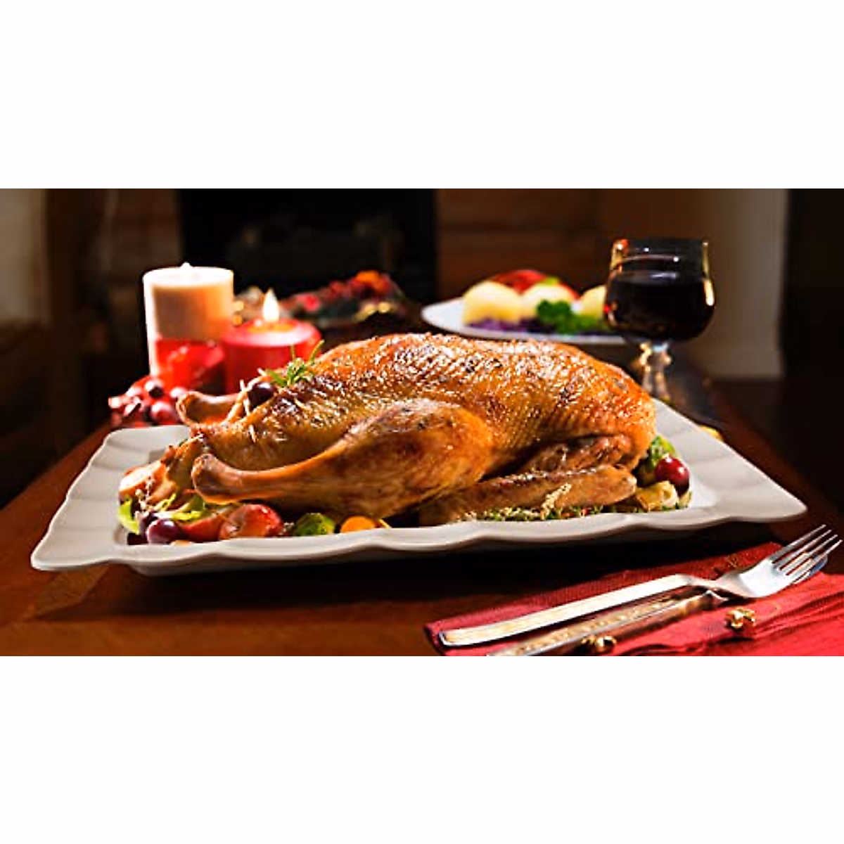 Extreme Consumer Products 22" Rectangular Melamine Scalloped Serving Platter │Outdoor Dining and Patio Parties │Shatterproof and Dishwasher Safe - White