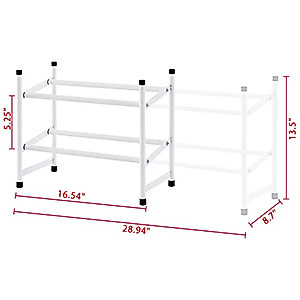 Tajsoon 2-Tier Stackable Shoe Rack Organizer, Expandable & Adjustable Metal Iron Shoes Storage for Entryway Doorway, White