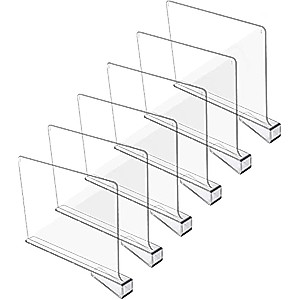 Milian Designs Acrylic Shelf Dividers Clear Shelf Separators for Closets, Cabinets, Bedroom, Kitchen, Office 6 pcs Organizer to Organize Clothes Closet Shelves, Wardrobe Storage
