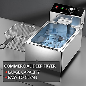 Electric Deep fryer Single Tank Deep Fryer with Basket Capacity 10L(10.5QT) Electric Countertop Fryer Stainless Steel Deep Fryers for Restaurant Home Use, 1700 Watts, 110V (10L)