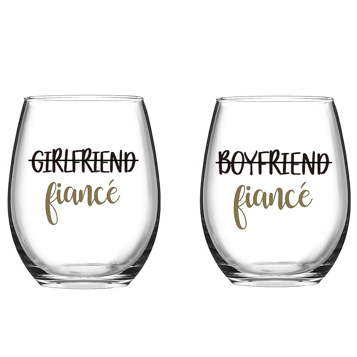 Set of 2 Fiance Stemless Wine Glasses, Boyfriend and Girlfriend Wine Glass for Couples, Boyfriend Girlfriend, Gift Idea for Engagement, Wedding, Christmas, Bridal Shower, Valentine's Day, 15Oz