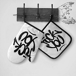 HENGE Font Graffiti Fuck You Oven Mitts and Pot Holders Sets of 2,Resistant Hot Pads,Flexible Cooking Oven Gloves for Microwave BBQ Cooking Baking Grilling