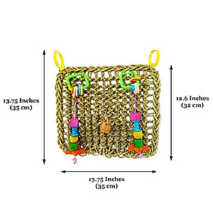 SunGrow Bird, Small Animals & Rabbit Foraging Wall Chew Toy with Hanging Hook, Seagrass Woven Mat with Colorful Wooden Blocks, Grind Teeth