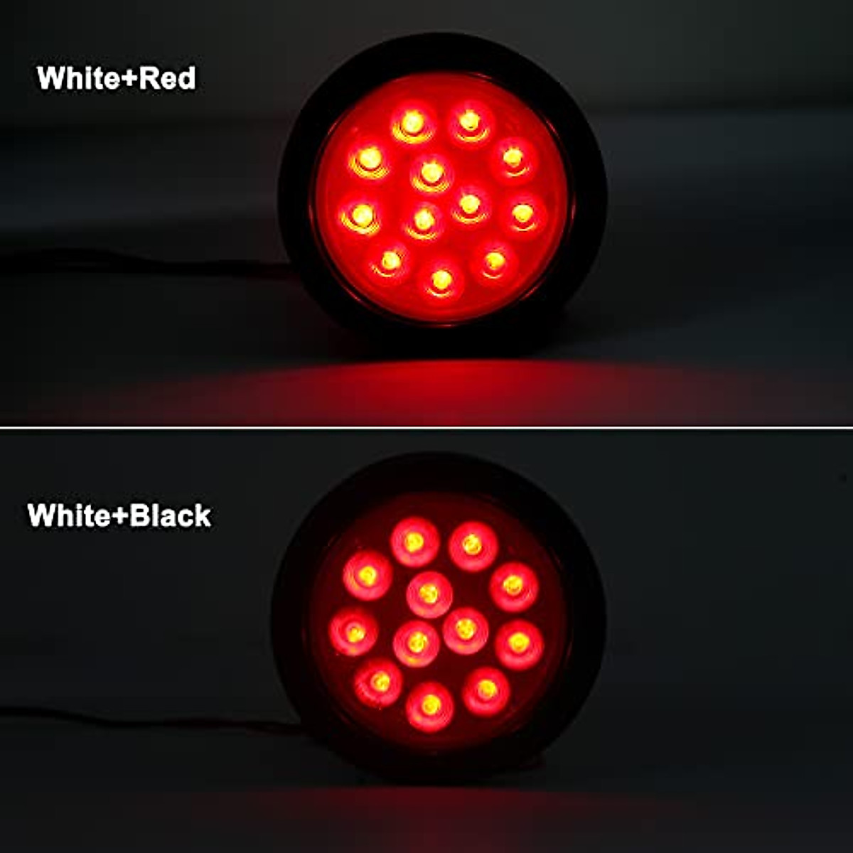 10Pcs 4 Inch Round Led Trailer Tail Lights Red 12 LED Waterproof 4" Round LED Stop Turn Tail Brake Light Marker Trailer Truck RV Lights Sealed Grommet Flush Mount w/3 Prong Wire Pigtails