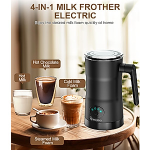 NWOUIIAY 4 in 1 Milk Frother Electric and Steamer 11.8oz/350ml Hot/Cold Foam Maker Intelligent Temperature Control Electric Milk Warmer for Latte/Coffee/Hot Chocolate/Cappuccino