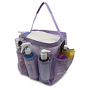 Shower Caddy Portable - Hanging Bathroom Organizer, Waterproof Mesh Tote Bags with Handles and Pockets, Quick Drying Storage Basket for Toiletries, College, Dorm, Camping, Travel - Lavender