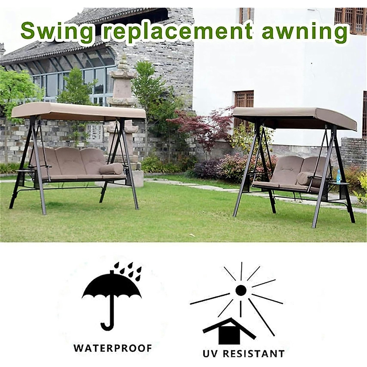 BTURYT Universal Replacement Canopy for Swing Seat, Garden Chair Tent Porch Top Cover Swing Roof, Waterproof/UV Resistant Swing Canopy Cover for Garden Outdoor Patio