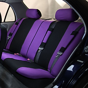 FH Group Car Seat Covers Front Set and Rear Split Function with Steering Wheel Cover and Seat Belt Pads Combo Set Purple Seat Covers– Interior Accessories Universal Fit for Cars Trucks & SUVs