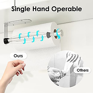 Fixwal Paper Towel Holder Under Cabinet, Single Hand Operable Wall Mount Paper Towel Holder, Self-Adhesive or Drill Mounting for Kitchen Bathroom, Sliver
