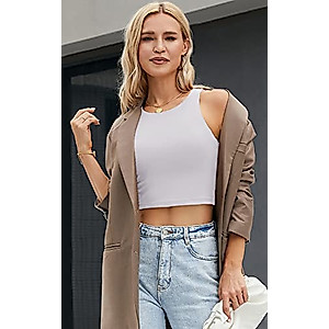 Women's High Neck Crop Top Sleeveless Racer Back Basic Workout Tank Tops Shirt White XL