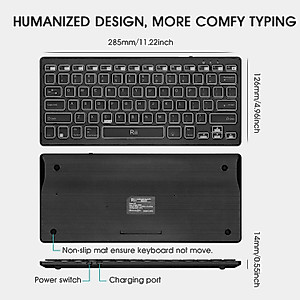 Rii Bluetooth 4.0 Wireless Multiple Color Rainbow LED Backlit Keyboard With Rechargeable Battery For iOS Android and Windows Tablet PC Laptop Notebook MacBook