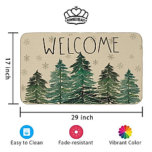 CROWNED BEAUTY Christmas Front Door Mat Pine Trees Doormat for Indoor Outdoor, Entry Rug for Outside Porch Entrance Welcome 17x29 Inch (Green)
