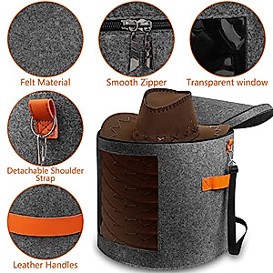kushon Oversized Hat Storage Box for Women & Men，19" D x 17" H Cowboy Hat Boxes with 1 Wood Hook Felt travel Round Hat Organizer Box with Dustproof Lid