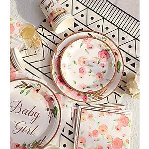 Rose Gold Baby Shower Plates and Napkins Girl - Serves 16 - Floral Baby Shower Decorations for Girl Baby Shower Favor Decor Party Supplies