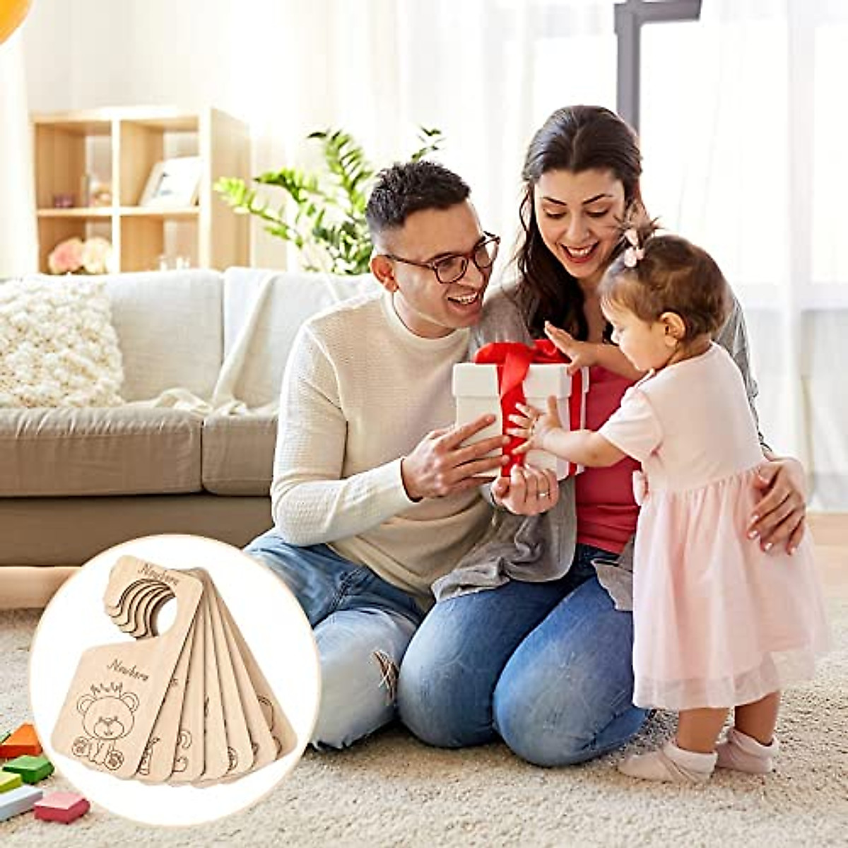 Wooden Baby Closet Dividers for Clothes, 7Pcs Double-Sided Organizer from Newborn Infant to 24 Months, Cute Nursery Decor Hanger Dividers Easily Organize Your Little Baby Girls or Boys Room