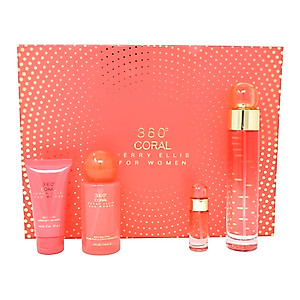 360 Coral By Perry Ellis 4 Piece Gift Set - 3.4 Oz Eau De Parfum Spray, 4.0 Oz Body Mist Spray, 2.0 Oz Hand Cream, 0.25