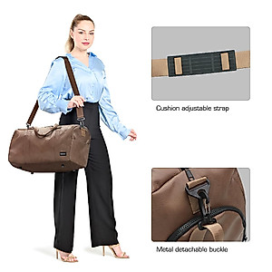 ROTOT Leather Travel Bag with Shoe Pouch, Carry-on Weekender Overnight Bag, Large Volume Gym Duffel Bag for Men and Women (Amaretto)