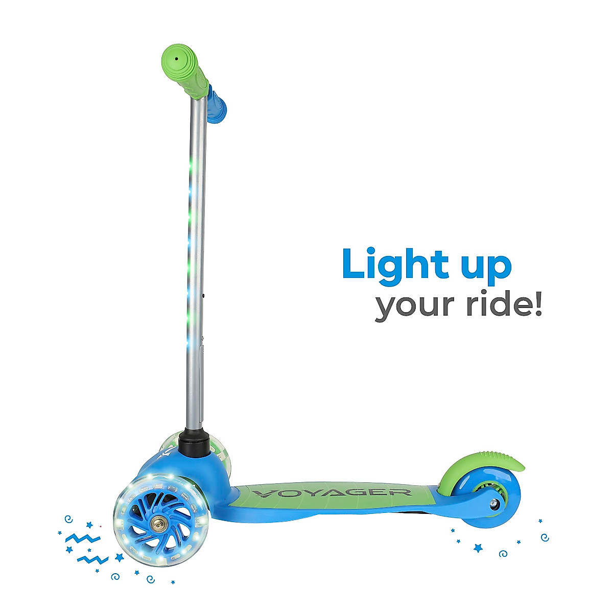 Sakar Ignight Green 3 Wheel Scooter for Boys and Girls Ages 3+, Max Weight 75lbs, Foot-Activated Brake - Durable, Comfortable, & Easy to Ride