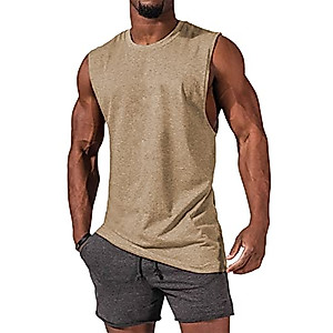 Aoysky Mens Crewneck Tank Tops Athletic Beach Sleeveless Shirts Khaki