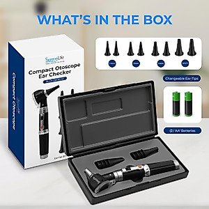 SereneLife Fiber Optic Otoscope/Auriscope | Home Ear Inspection Tool DIY, 3X Magnification, Bright LED, Includes Reusable Ear Tips, Travel Case, Battery Operated | For All Ages & Pets