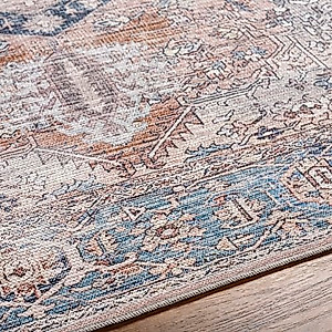 Mark&Day Washable Rugs, 3x12 Wyacondah Traditional Navy Runner Area Rug, Blue Orange Ivory Carpet for Hallway, Kitchen, Bedroom or Living Room (2'7" x 12' Runner, Machine Washable)