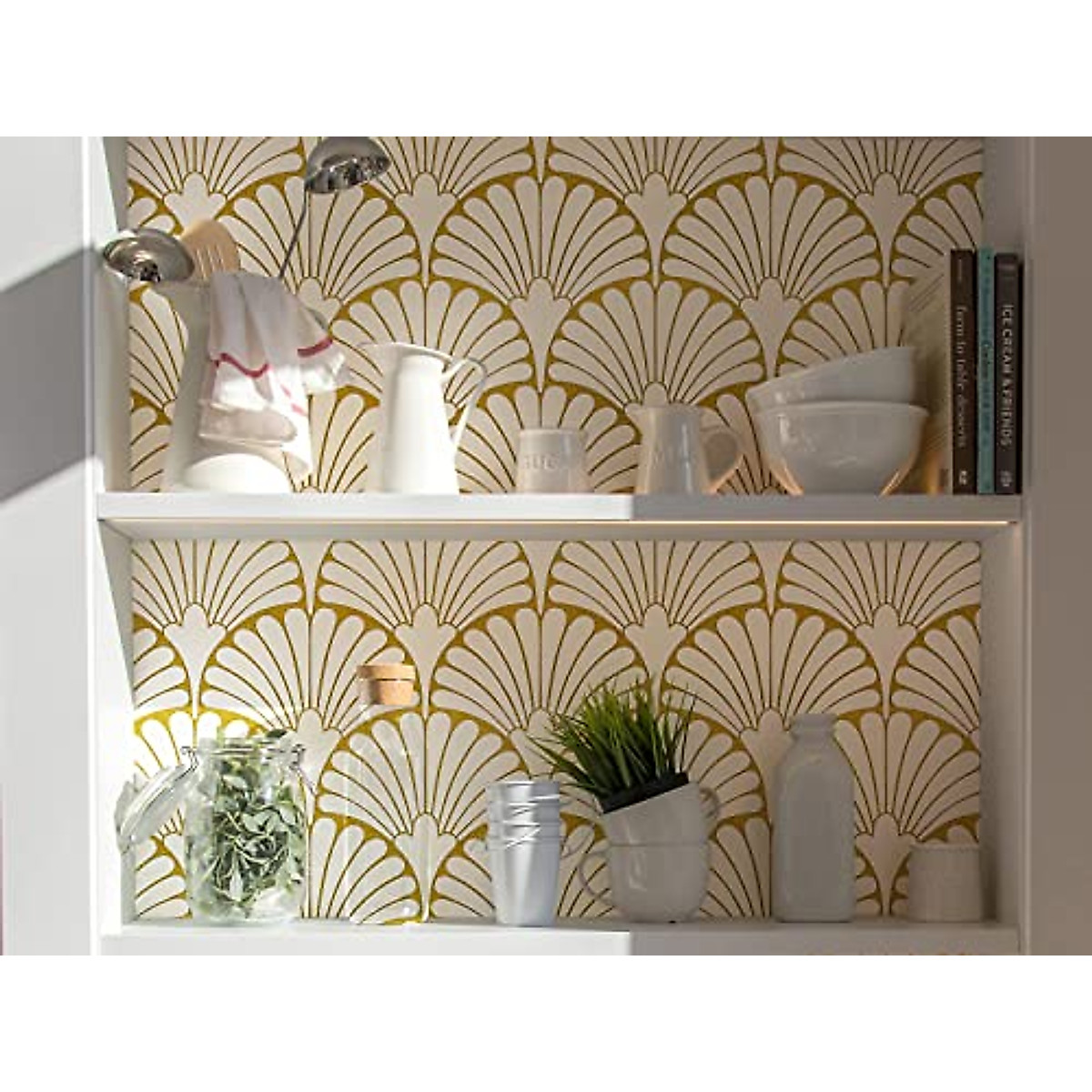 Gold Peel and Stick Contact Paper for Cabinets, Bedroom Boho Modern Self Adhesive Removable Leaf Wallpaper Ginkgo Biloba17.3”×78.8”