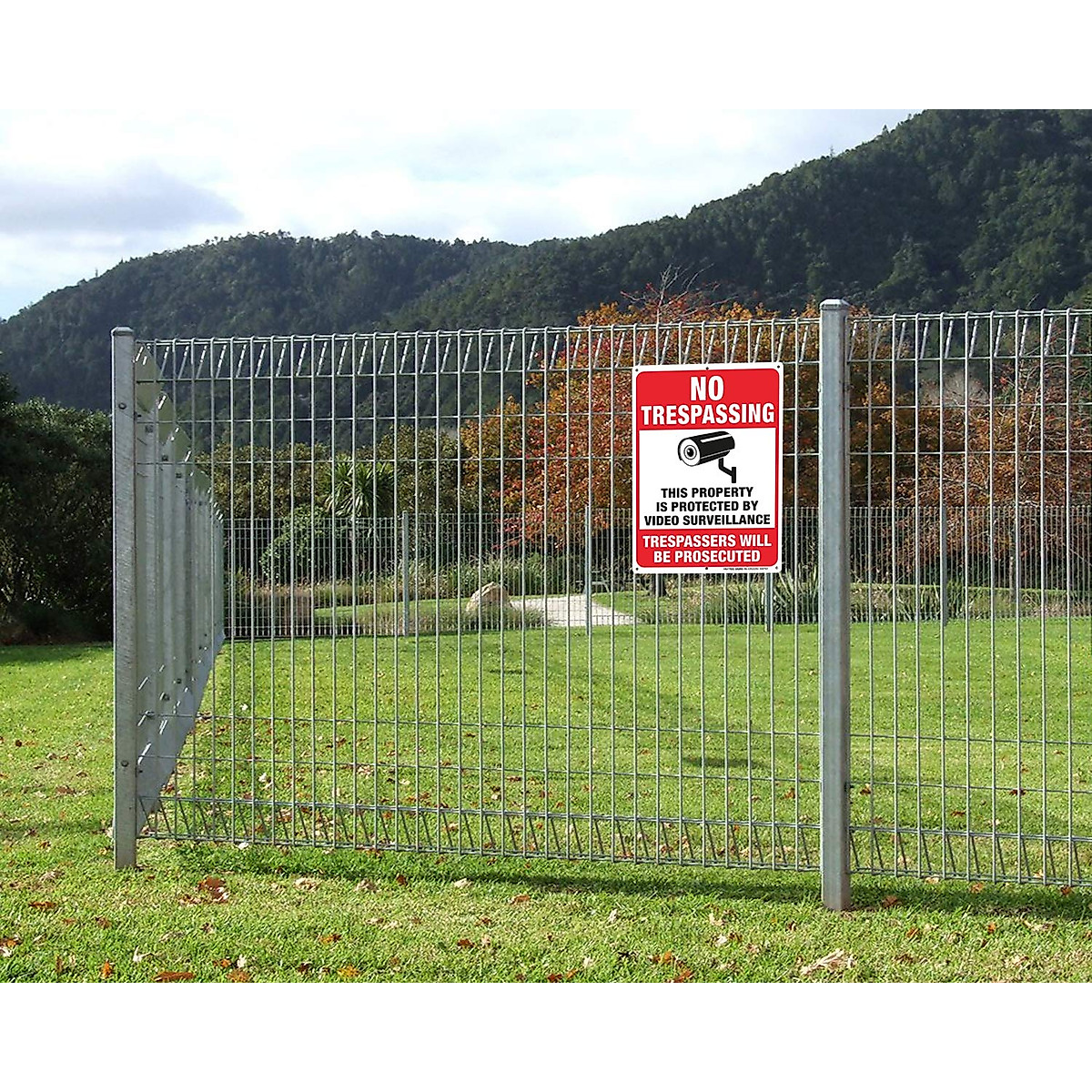 2 Pack No Trespassing Sign, Video Surveillance Signs, Trespassers Will Be Prosecuted Metal Reflective Sign, 10 x 7 Inches 0.40 Aluminum Indoor Or Outdoor Use for Home Business CCT