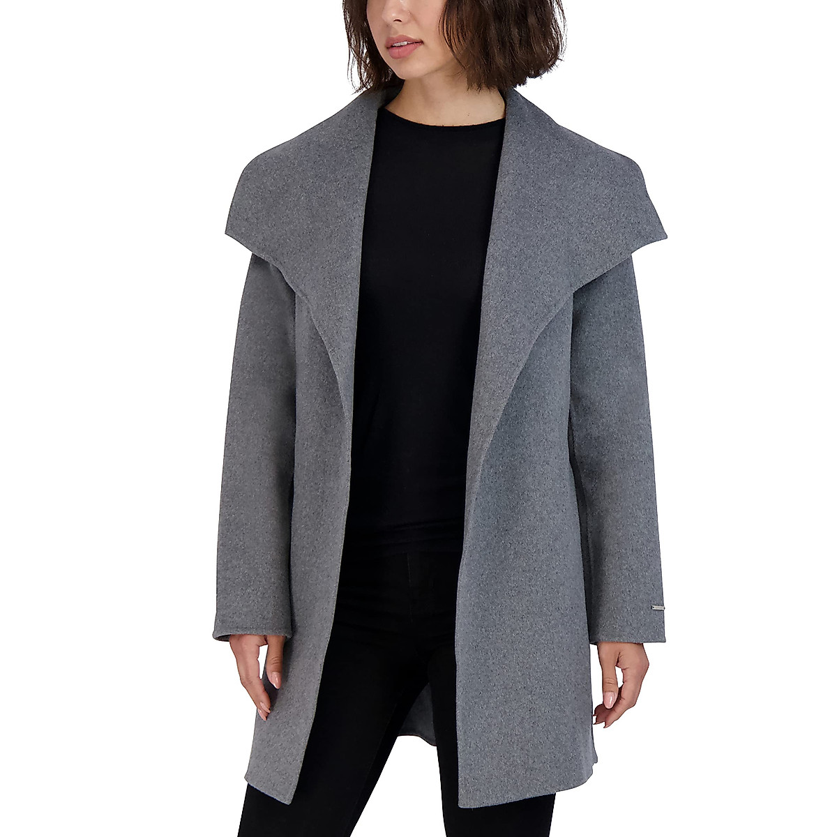 Tahari Women's Wool Wrap Coat with Tie Belt, Ash, Large