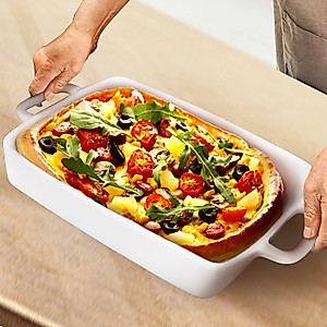 FLORWOD Large Baking Dish 9x13 Oven Dish Baking Lasagna Pan with Handles, White Porcelain Casserole Dish Oven Safe for Cake, Banquet and Daily Use, 4 Quart
