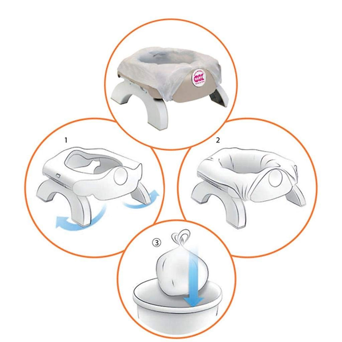 Ok Baby On The Spot 3 in 1 Travel Potty Seat - Compact & Lightweight Design - Features Non-Slip Rubber Base - Removable Inner Bowl - Toilet Training Seat for Toddlers & Children, Grey