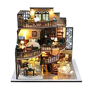 Fsolis Mini House Kit, DIY Miniature Dollhouse Kit 3D Wooden Puzzle Model Building Project Tiny Modern House 2 Stories Hobbies for Men Women Teens Adult