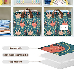Jinhinox Circle Stars Cats Storage Bins Large Shelf Storage Baskets Boxes Closet Fabric Cube Foldable Storage Bin Organizer for Shelves Organizing Clothes Dorm Home Office Nursery