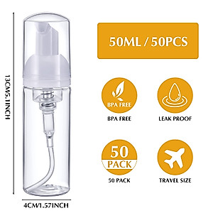 50 Pcs Foam Pump Bottle 50 ml/ 1.7 oz Mini Empty Bottle with Pump Clear Spray Plastic Foam Bottles Empty Foam Pump Bottle Mini Foaming Dispensers for Shampoo Cleaning Lash Cosmetics Packaging