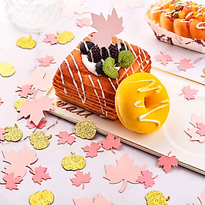 Thanksgiving Pink and Gold Pumpkin Confetti Christmas Baby Shower Maple Leaf Confetti Glitter Thanksgiving Pumpkin Decorations Table Confetti for Baby Girl Birthday Party Supplies (Simple, 200)