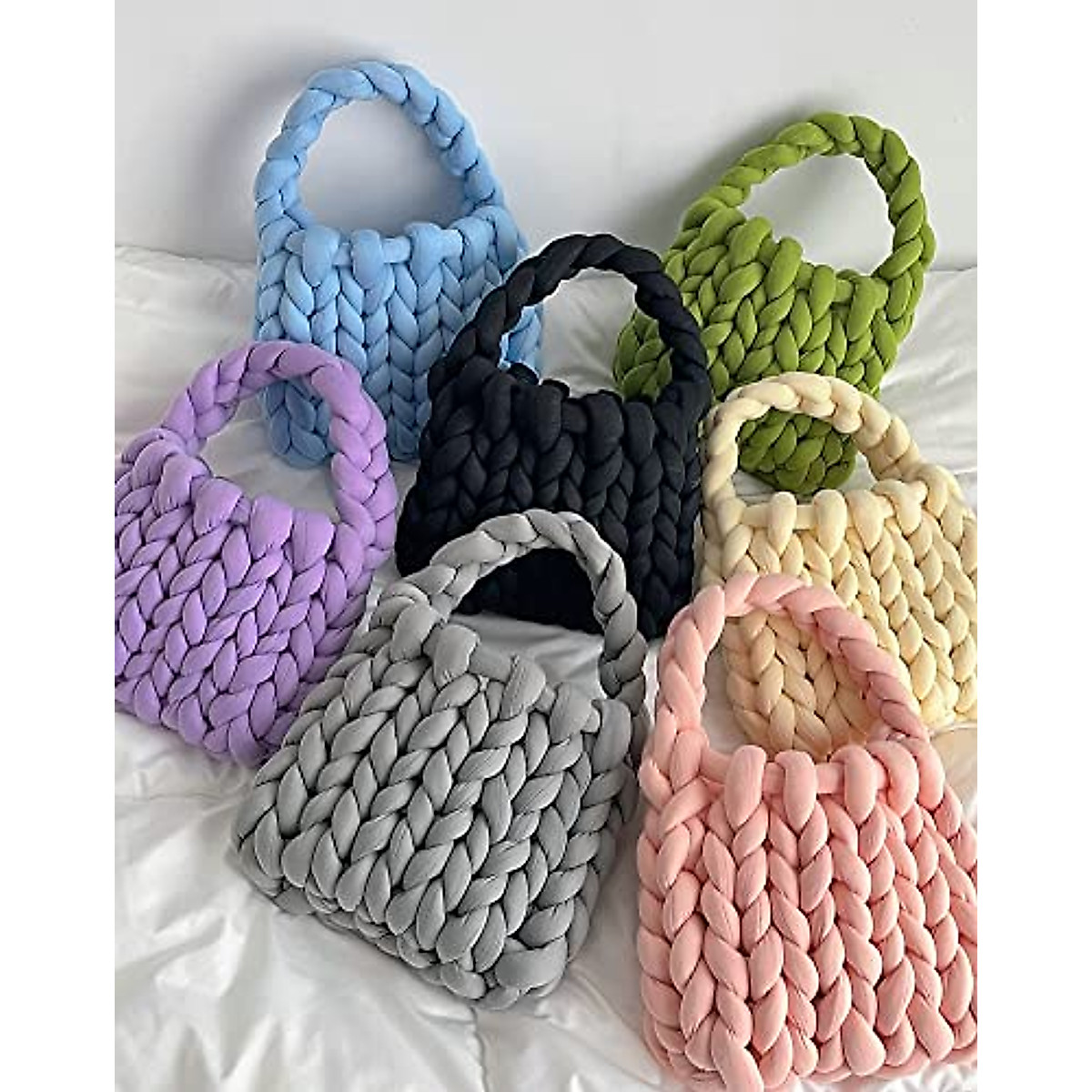 Women's Knit Clutch Bag Handmade Woven Knit Satchel Purse Handbag Shoulder Solid Color Bag
