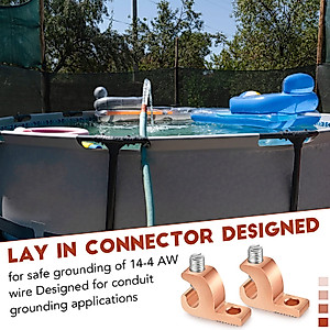 10 Pack Lay in Connector Pool Bonding Lug Copper Conductor Lay in Connector Copper Lay in Lugs AWG for Grounding Swimming Pool and Conduits, 4-14 Wire Range