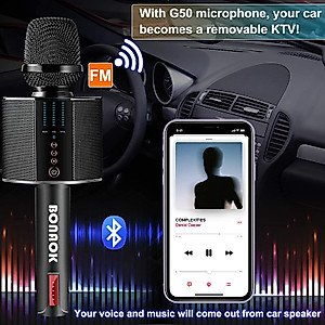 BONAOK Karaoke Microphone, Portable Wireless Bluetooth Karaoke Mic for Adults&Kids Car Home Outdoor Party, Karaoke Machine for PC/All Smartphone G50 Black