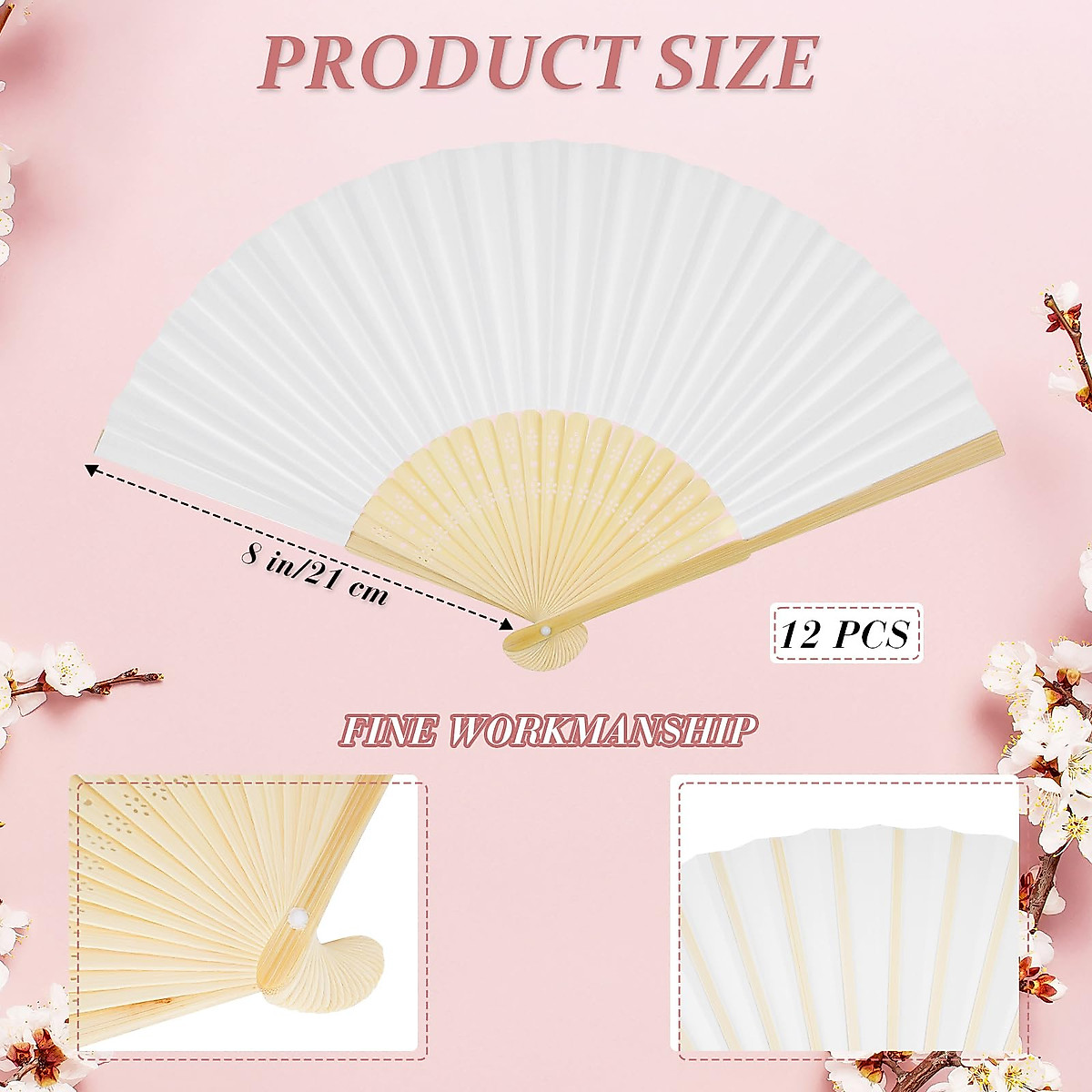 Paterr 24 Pcs 33'' Paper Umbrellas 8'' Paper Fans Decorative Chinese Japanese Parasol DIY Oiled Paper Painting Crafts for Wedding Bridal Party Favor Photography Prop, White